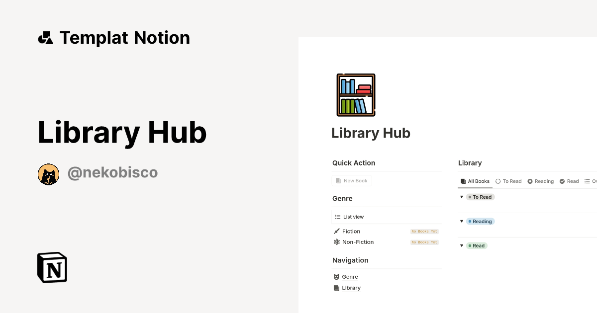 Library Hub Templat oleh NekoBisco | Notion Marketplace