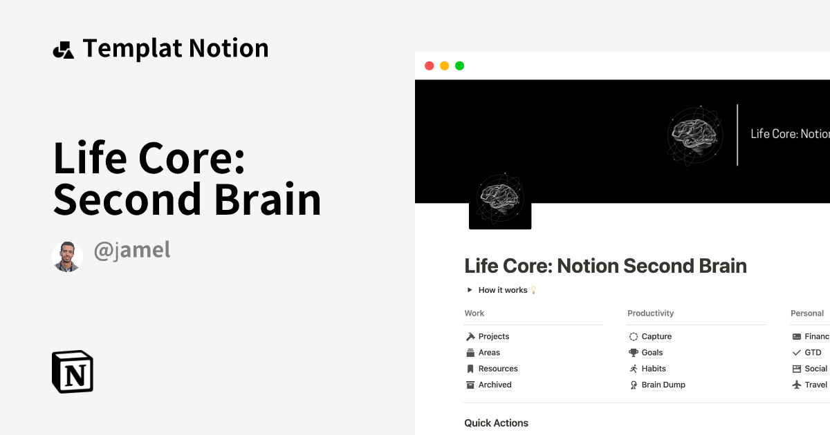 Life Core: Second Brain Templat oleh Jamel | Notion Marketplace