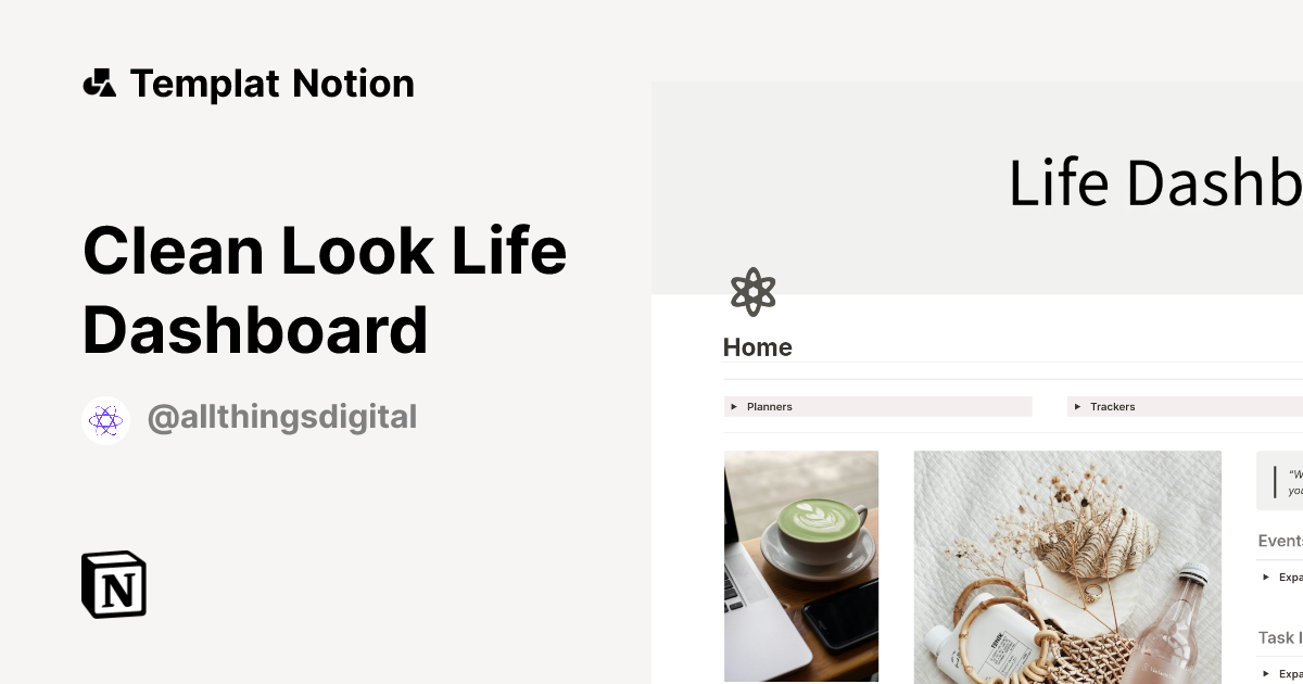 Templat Clean Look Life Dashboard | Notion Marketplace