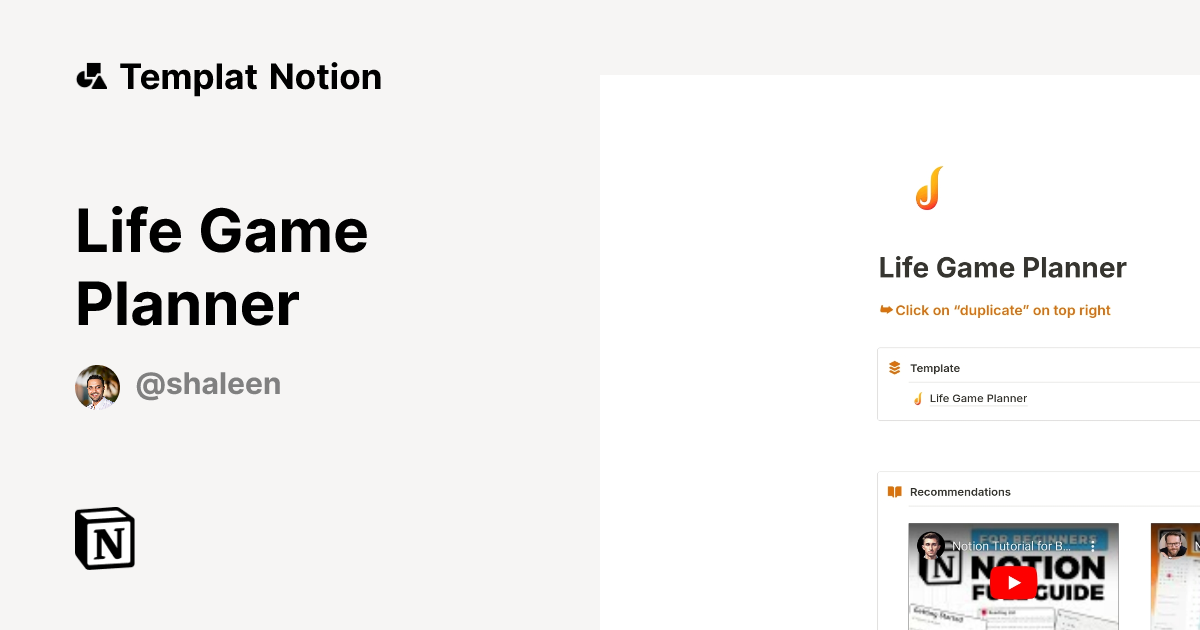 Life Game Planner Templat oleh Shaleen Agarwal | Notion Marketplace