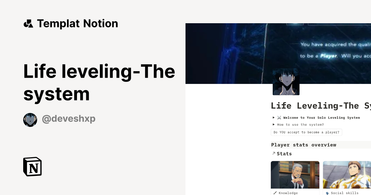 Templat Life leveling-The system | Notion Marketplace