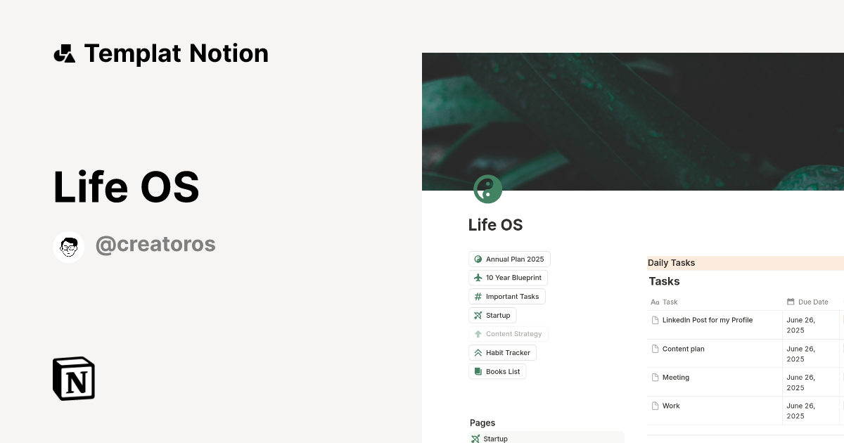 Life OS Templat oleh CreatorOS | Notion Marketplace
