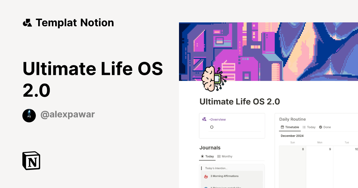 Ultimate Life OS 2.0 Templat oleh ALEX | Notion Marketplace