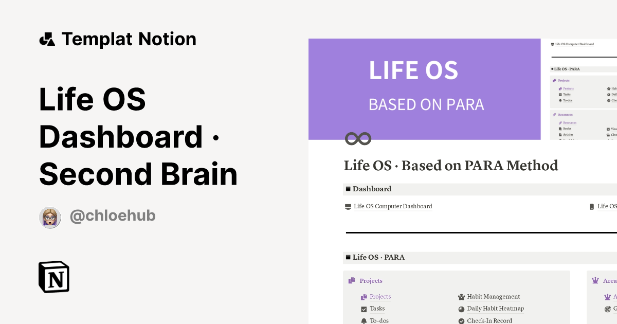 Life OS Dashboard · Second Brain Templat oleh Chloe Hub | Notion Marketplace