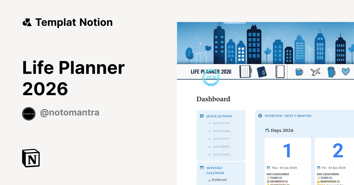 Life Planner 2026 Templat oleh NotoMantra | Notion Marketplace