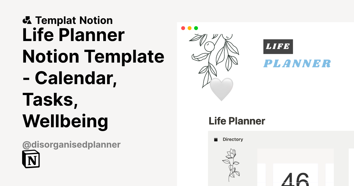 Life Planner Notion Template - Calendar, Tasks, Wellbeing Templat oleh ...