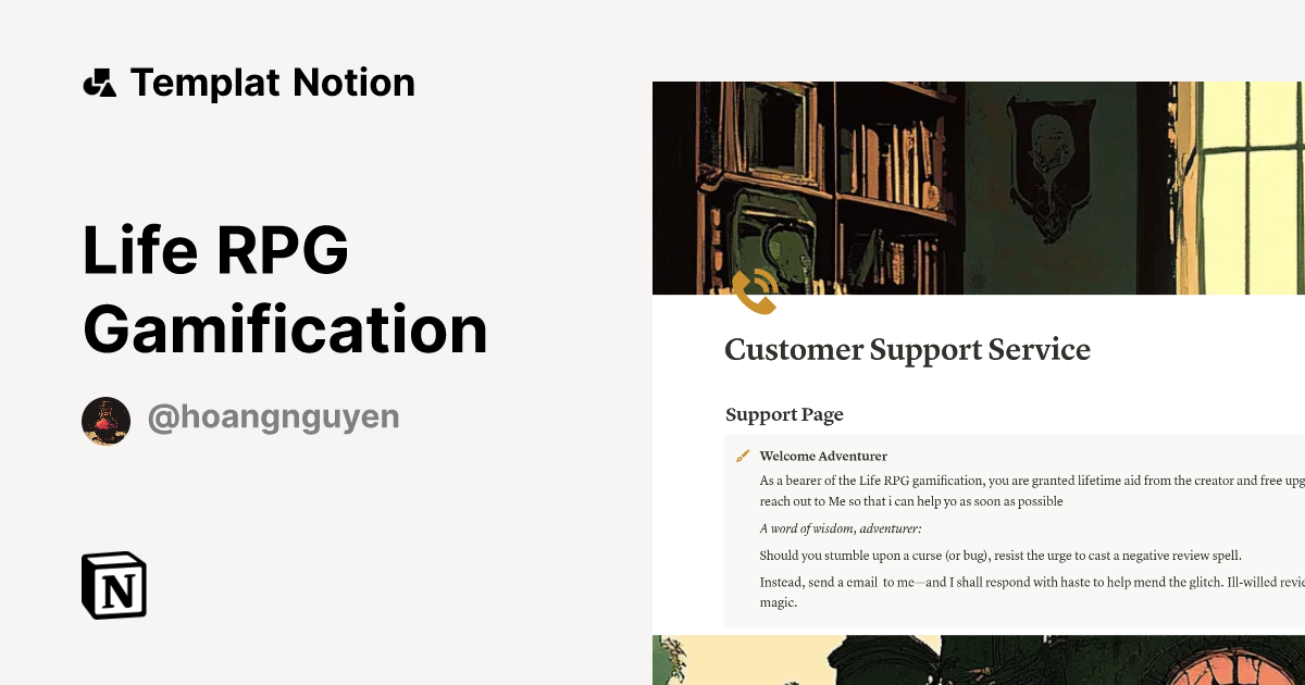 Life RPG Gamification Templat oleh Hoang Nguyen | Notion Marketplace