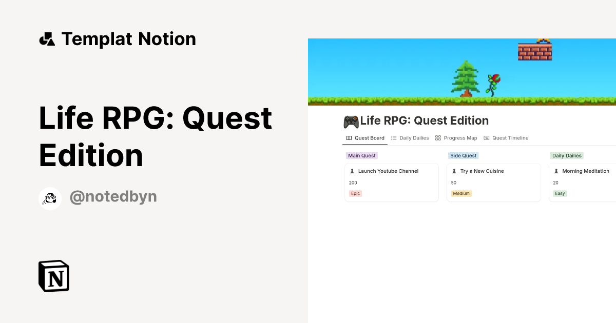 Life RPG: Quest Edition Templat oleh Noted by N | Notion Marketplace