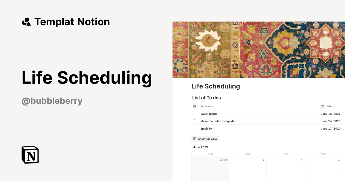 Life Scheduling Templat oleh bubbleberry | Notion Marketplace