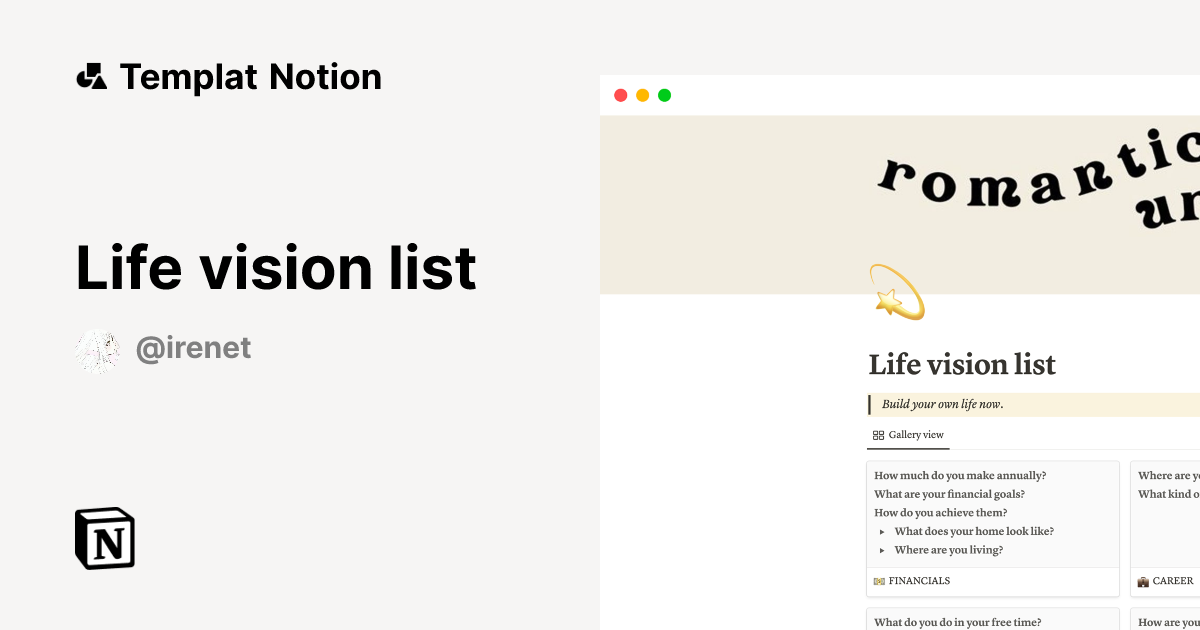 Life vision list Templat oleh Irene | Notion Marketplace