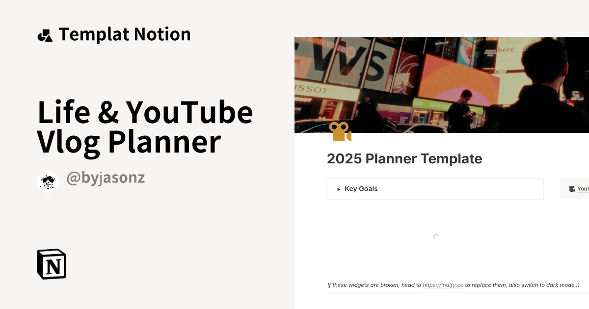Life & YouTube Vlog Planner Templat oleh byjasonz | Notion Marketplace