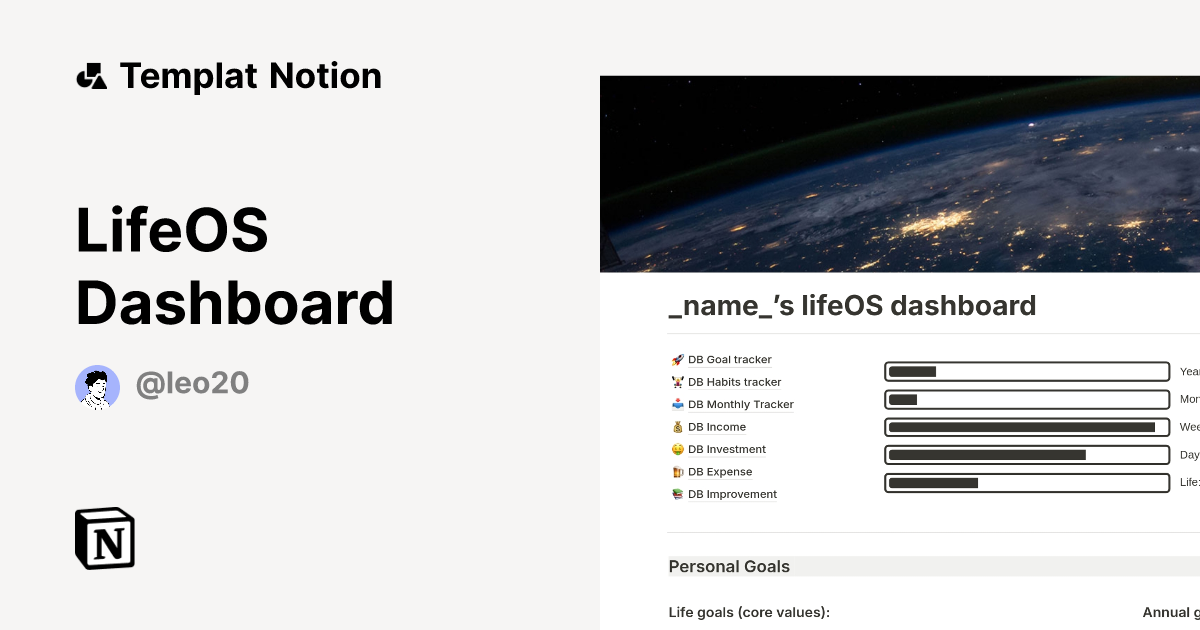 LifeOS Dashboard Templat oleh Leonardo | Notion Marketplace
