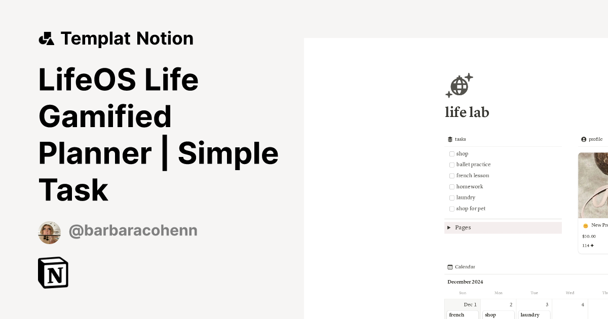 LifeOS Life Gamified Planner | Simple Task Templat oleh Bárbara cohen ...