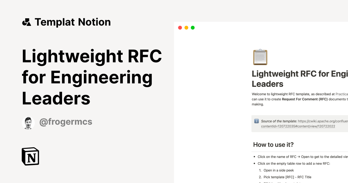 Templat Lightweight RFC for Engineering Leaders | Notion Marketplace