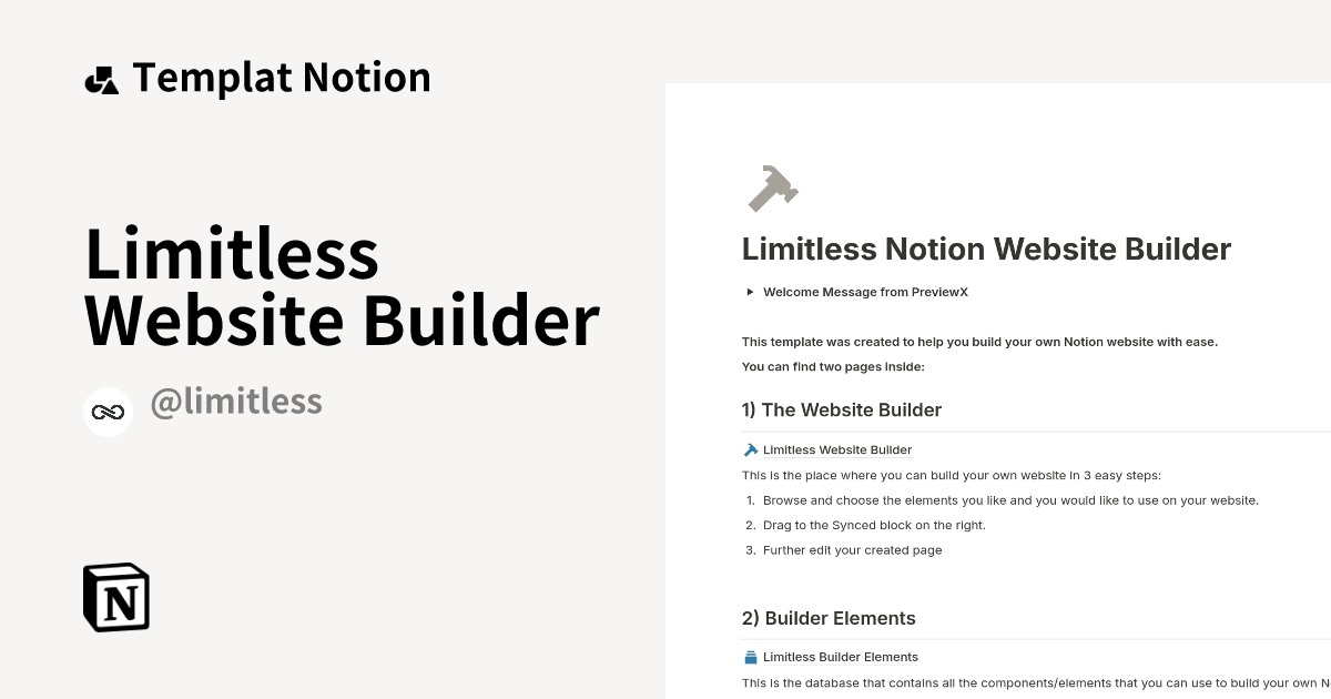 Templat Limitless Website Builder | Notion Marketplace