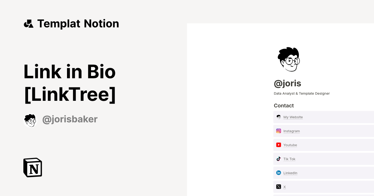 Link in Bio [LinkTree] Templat oleh Joris Baker | Notion Marketplace