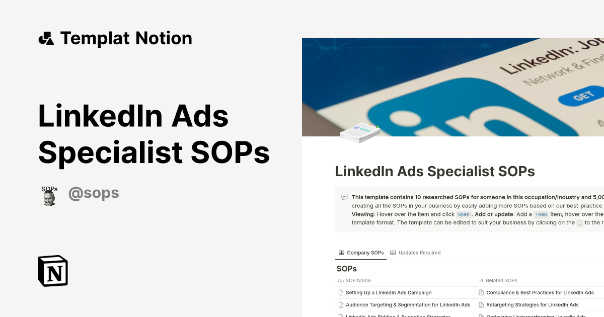 LinkedIn Ads Specialist SOPs Templat oleh SOPs | Notion Marketplace