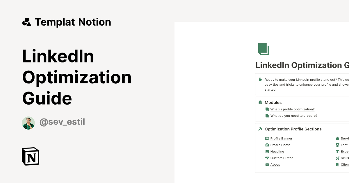 LinkedIn Optimization Guide Templat oleh Sev Estil | Notion Marketplace