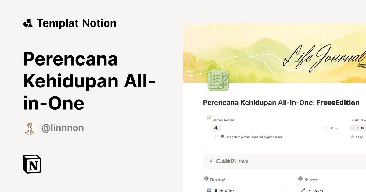 Templat Perencana Kehidupan All-in-One | Notion Marketplace