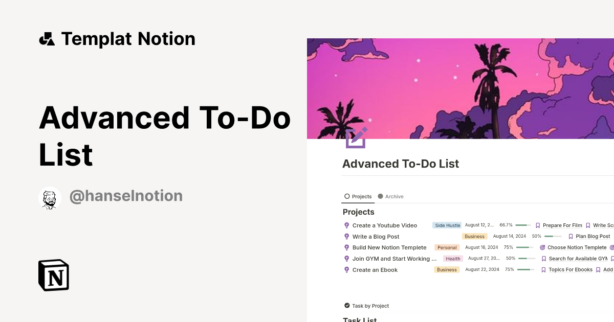 Advanced To-Do List Templat oleh Hansel Systems | Notion Marketplace