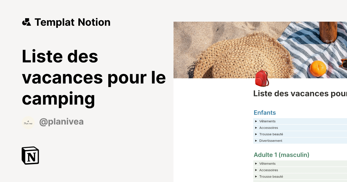 Templat Liste des vacances pour le camping | Notion Marketplace