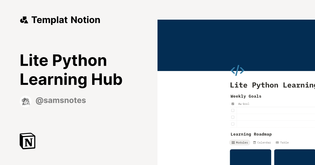 Templat Lite Python Learning Hub | Notion Marketplace