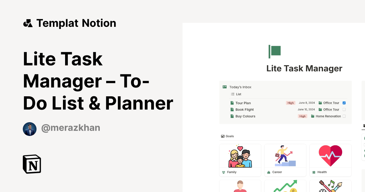 Templat Lite Task Manager – To-Do List & Planner | Notion Marketplace