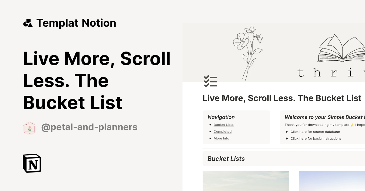 Templat Live More, Scroll Less. The Bucket List | Notion Marketplace