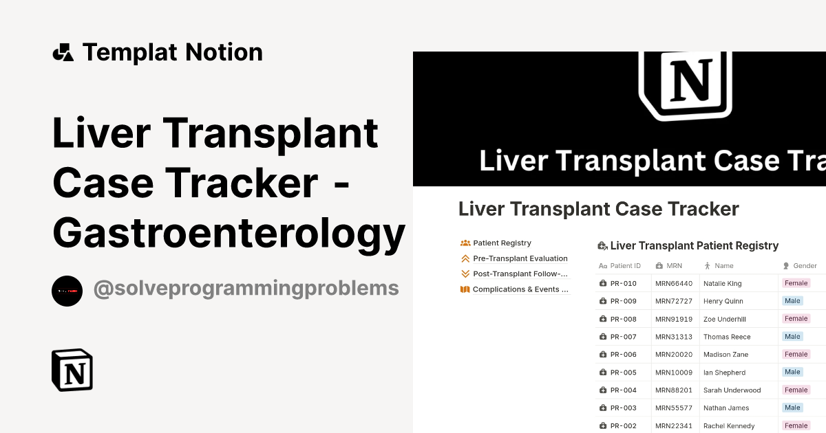 Liver Transplant Case Tracker - Gastroenterology Templat oleh Hams AI Tech | Notion Marketplace