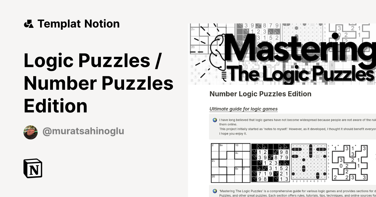 Templat Logic Puzzles / Number Puzzles Edition | Notion Marketplace