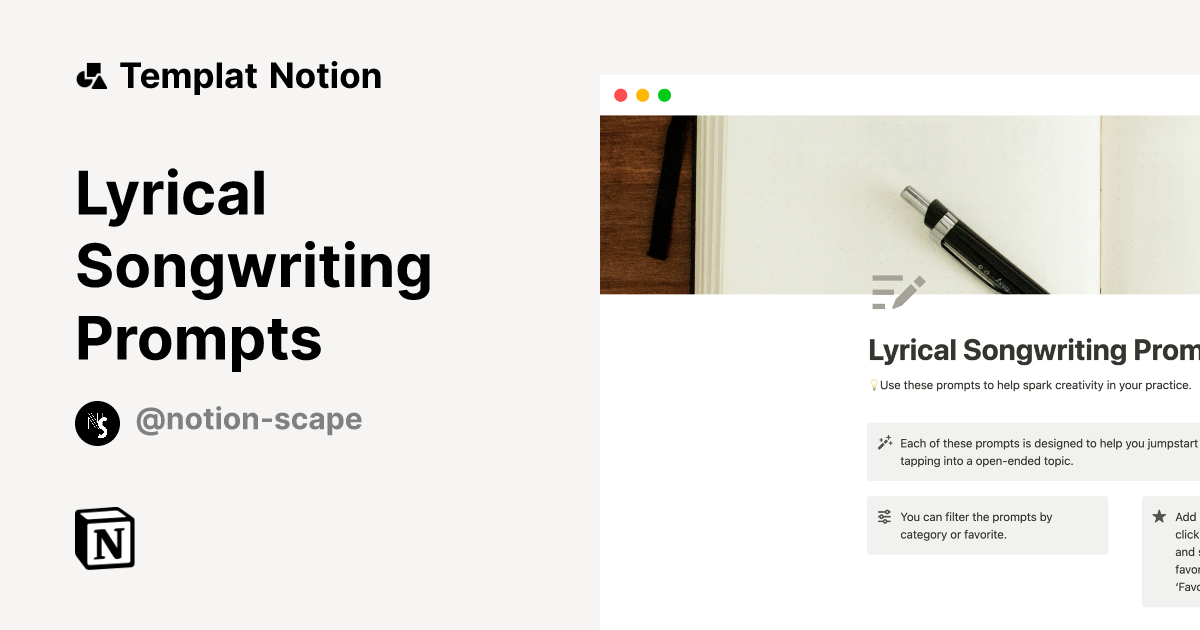 Lyrical Songwriting Prompts Templat oleh NotionScape | Notion Marketplace