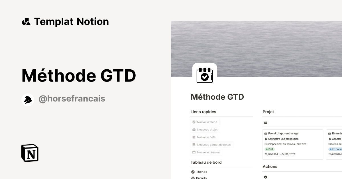 Méthode GTD Templat oleh Horse | Notion Marketplace