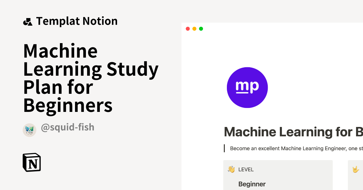 Templat Machine Learning Study Plan for Beginners | Notion Marketplace