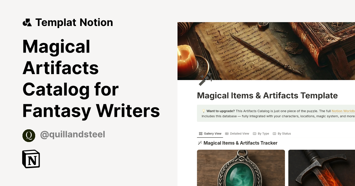 Templat Magical Artifacts Catalog for Fantasy Writers | Notion Marketplace