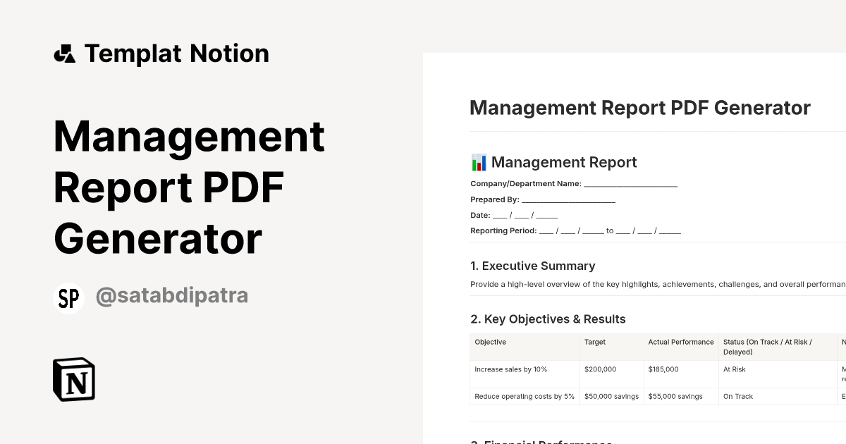 Management Report PDF Generator Templat oleh Satabdi Patra | Notion ...