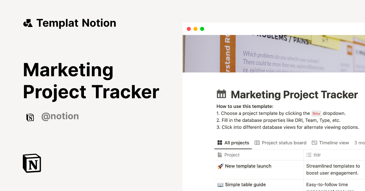 Marketing Project Tracker Templat oleh Notion | Notion Marketplace
