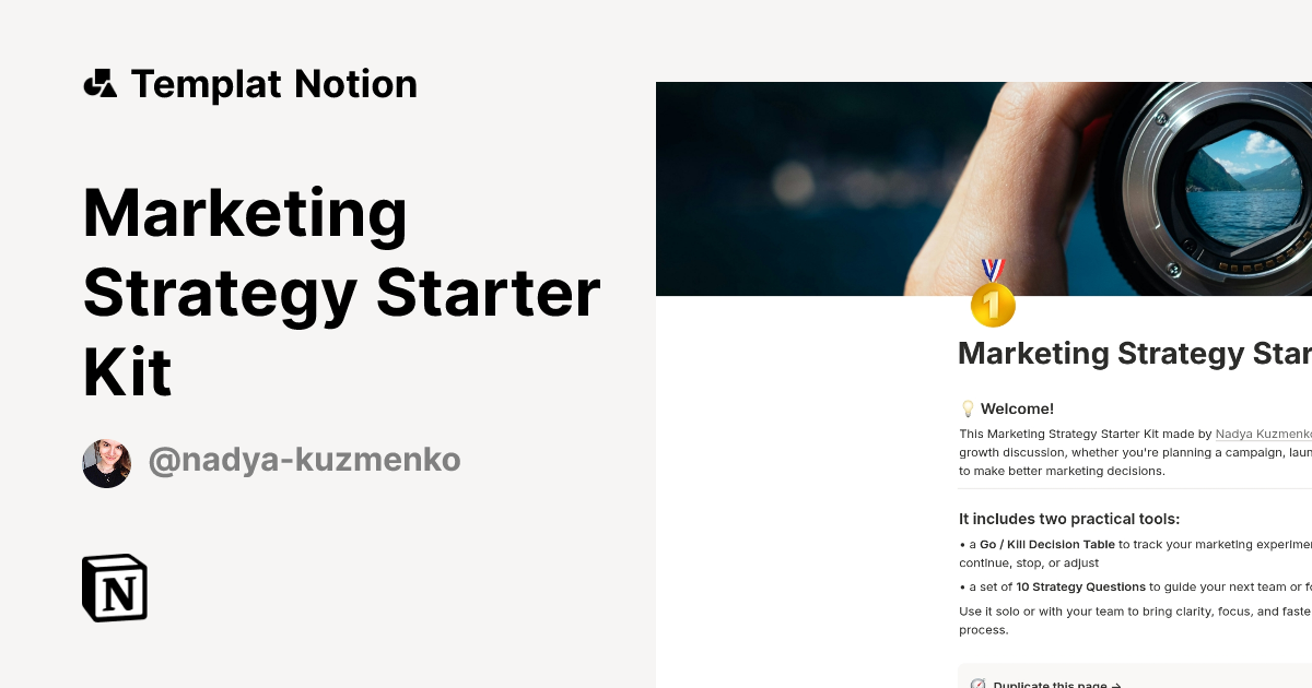 Marketing Strategy Starter Kit Templat oleh Nadya Kuzmenko | Notion ...