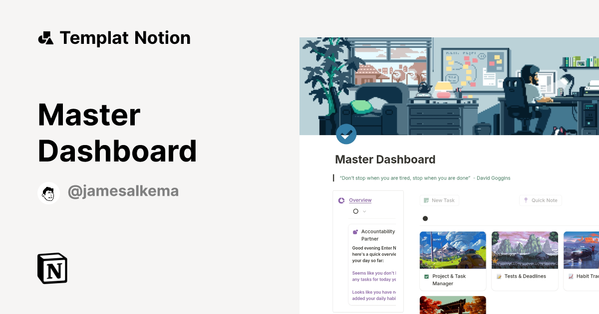 Master Dashboard Templat oleh James Alkema | Notion Marketplace
