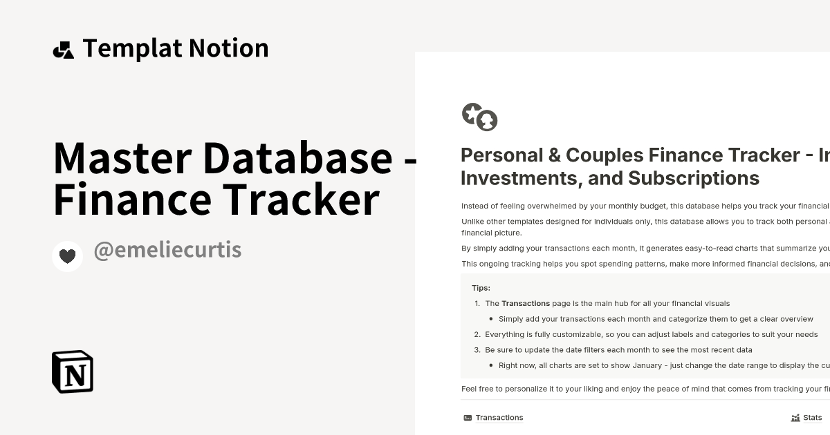 Templat Master Database - Finance Tracker | Notion Marketplace
