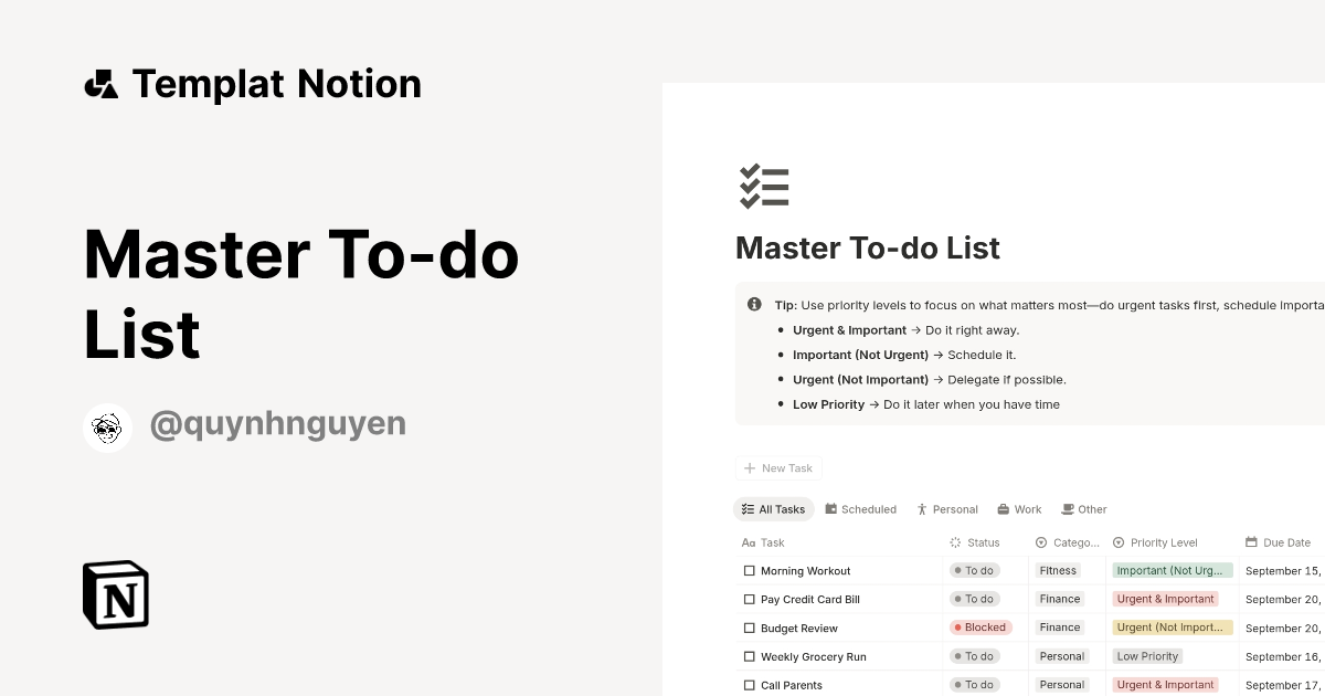 Templat Master To-do List | Notion Marketplace