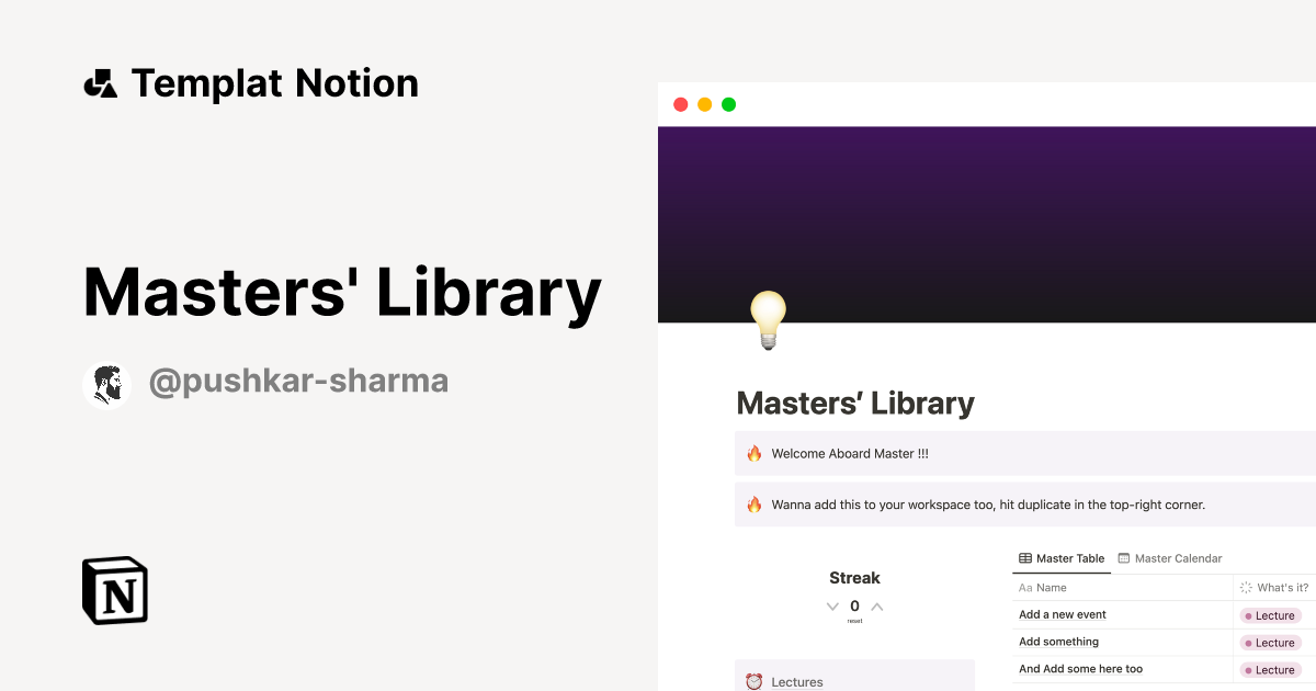 Templat Masters' Library | Notion Marketplace