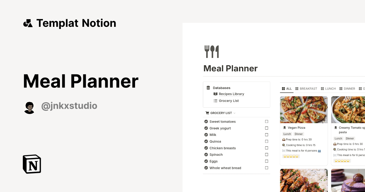 Meal Planner Templat oleh JNK Studio | Notion Marketplace