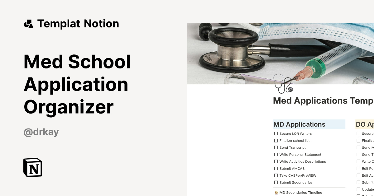 Templat Med School Application Organizer | Notion Marketplace