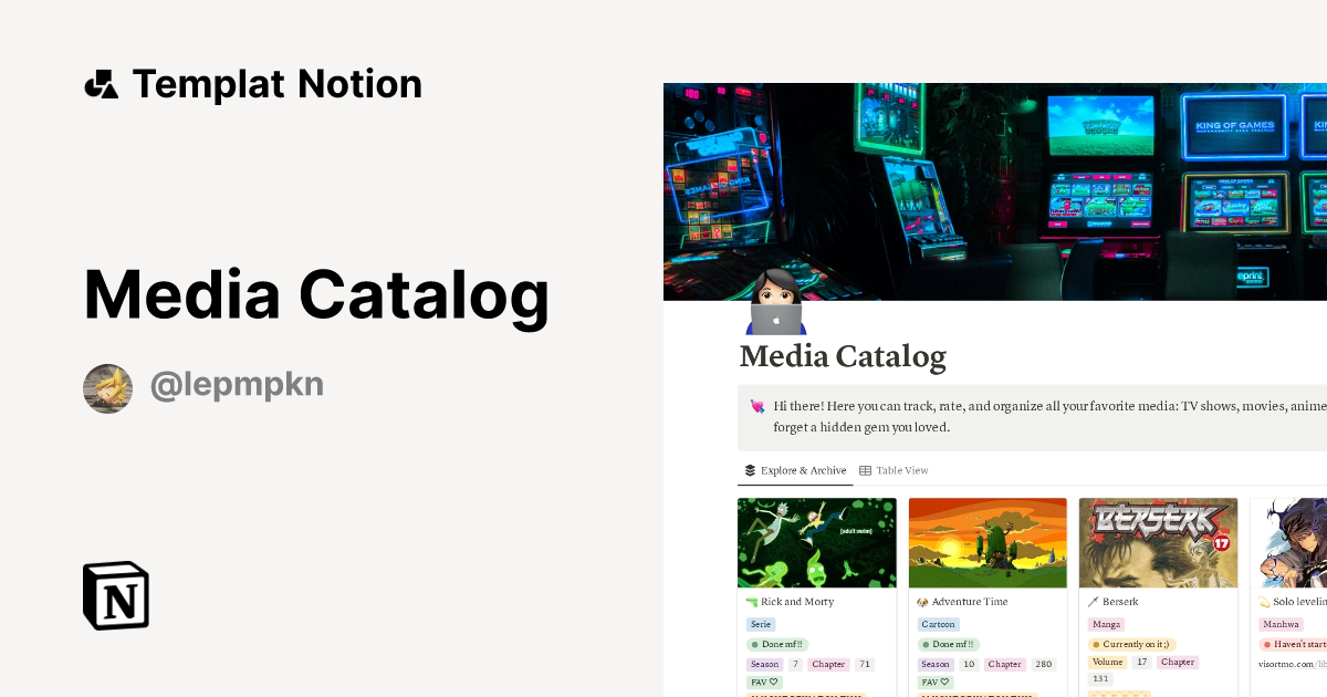 Templat Media Catalog | Notion Marketplace