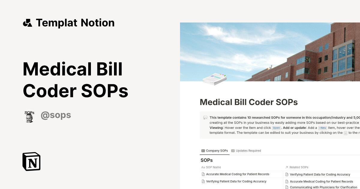 Medical Bill Coder SOPs Templat oleh SOPs | Notion Marketplace