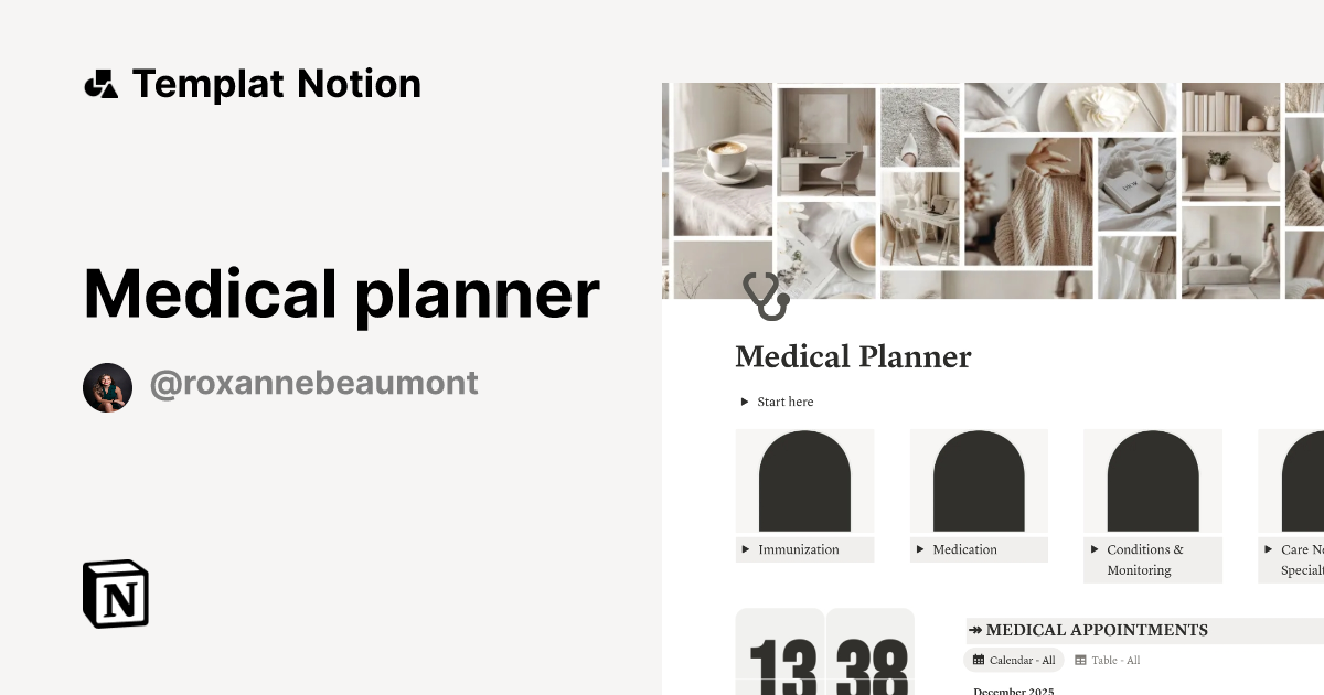 Medical planner Templat oleh Roxanne Beaumont | Notion Marketplace