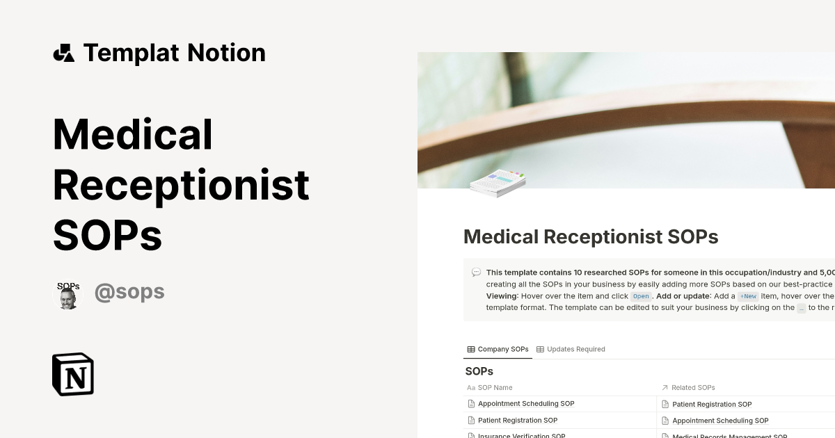 Templat Medical Receptionist SOPs | Notion Marketplace