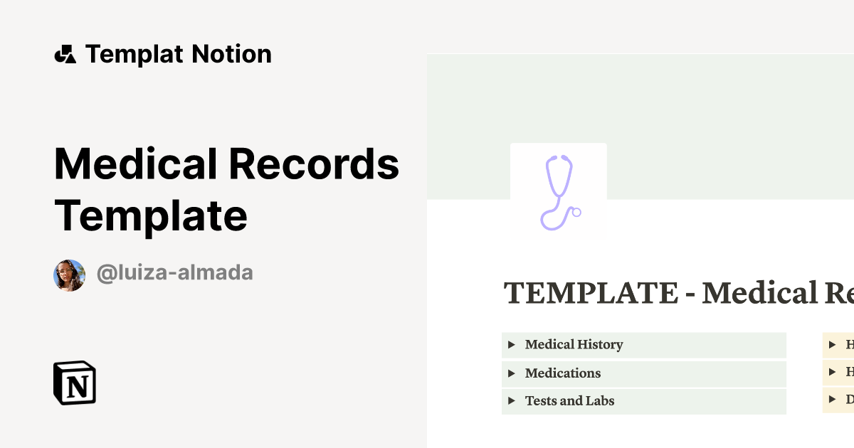 Medical Records Template Templat oleh Luiza Almada | Notion Marketplace