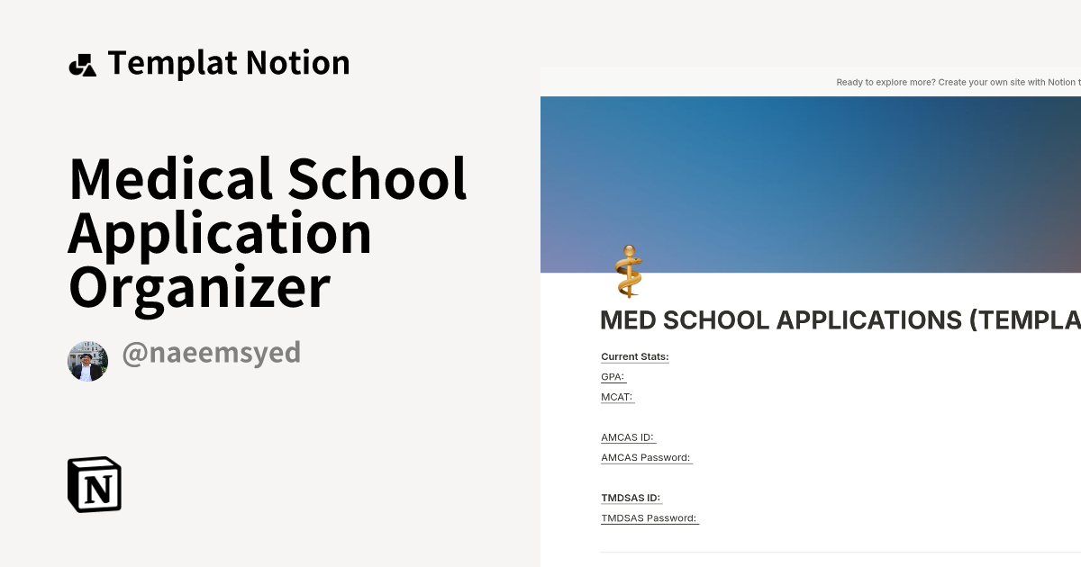 Templat Medical School Application Organizer | Notion Marketplace