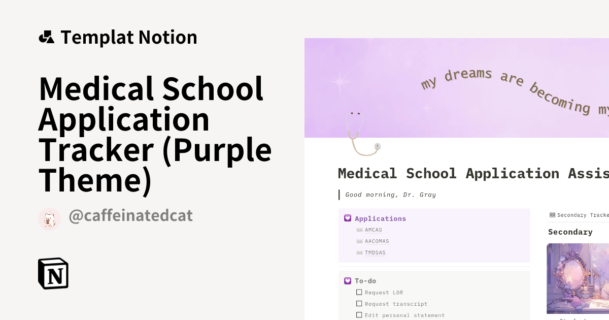 Medical School Application Tracker (Purple Theme) Templat oleh ...